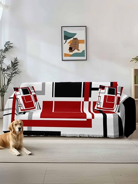 Amazon.com: Ftuqomipari Red Black Geometric Couch Cover Sofa Covers 3 ...