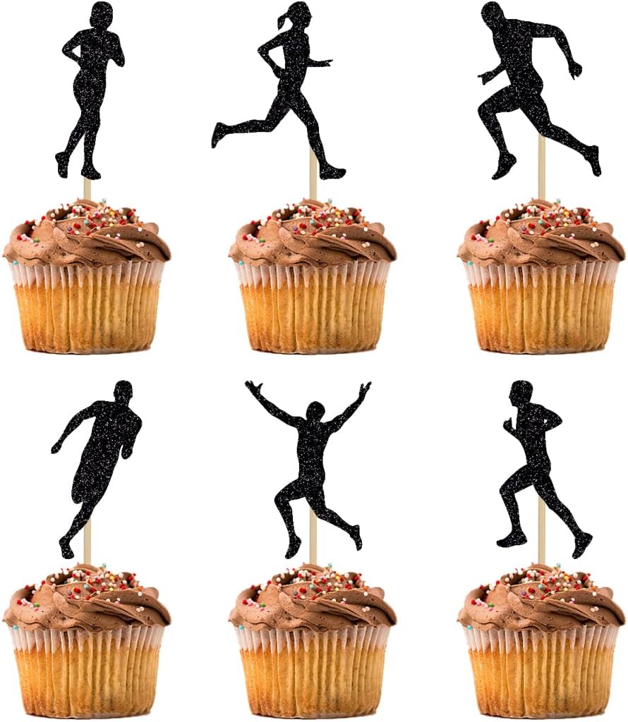 Amazon.com: BIABISD 12 PCS Running Cupcake Toppers Black Glitter ...