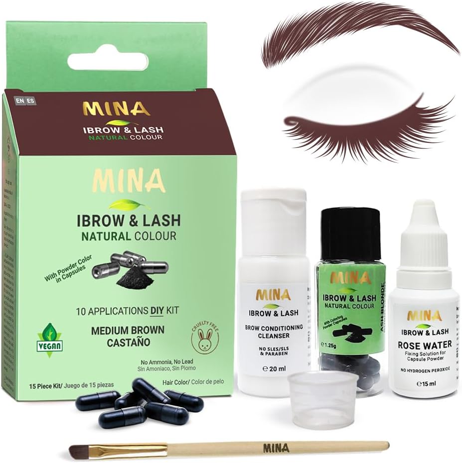 Amazon.com : Mina ibrow & Lash Tint kit Medium Brown| Natural Spot coloring and Brow Tinting Kit ...