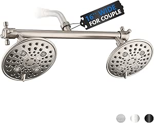 Proox Double Shower Head with Built-in Valve, High Pressure 6 Setting Dual Shower Head Design ...