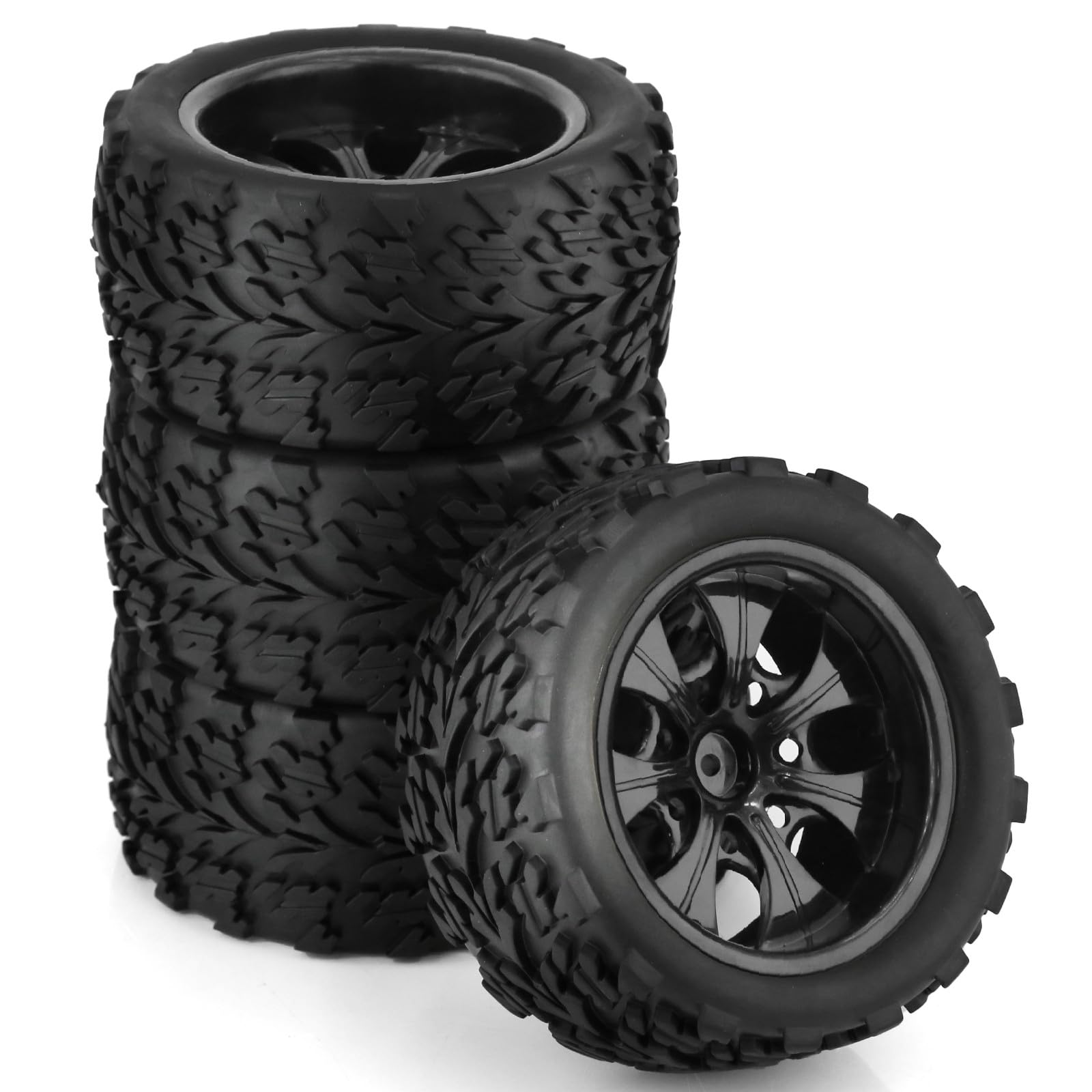 Amazon.com: Chanmoo 1/10 RC Monster Truck Tires and Hard Plastic Wheels ...