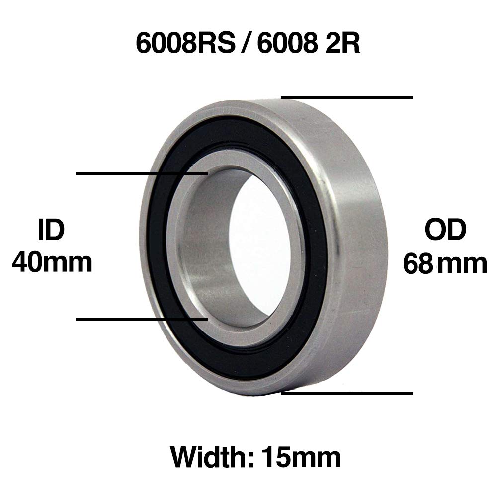 1 X 6008RS 6008-2RS Carbon Steel Rubber Shielded Deep Groove Ball ...