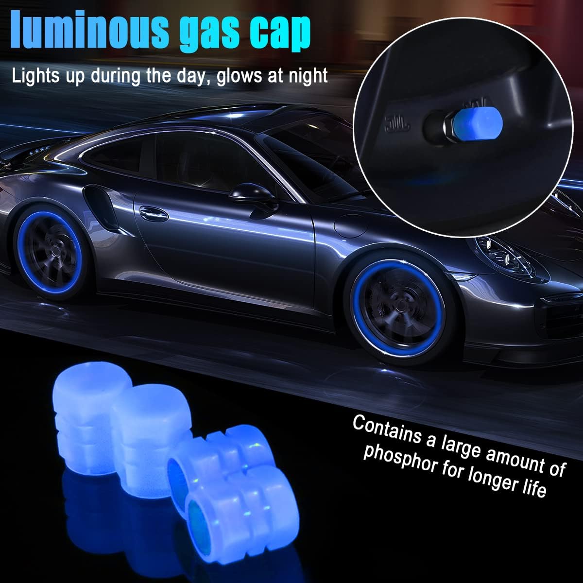 Tire Valve Stem Caps for Car, 4PCS Noctilucous Tire Air Caps Cover ...