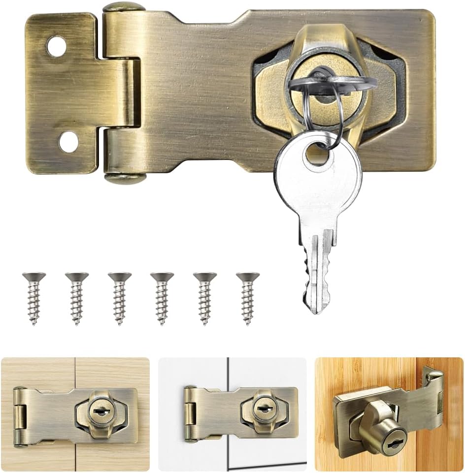 ADERTOS 2.5 Inch Keyed Hasp Lock Hasp and Staple with Padlock, Heavy ...