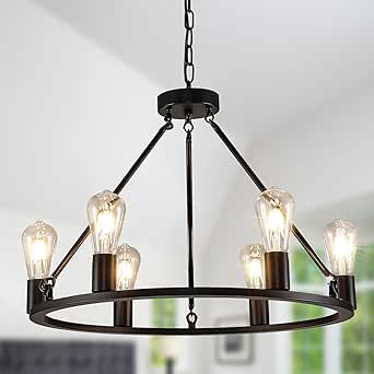 Widluth 23.6" Wagon Wheel Black Chandelier Vintage Industrial Rustic 6 ...