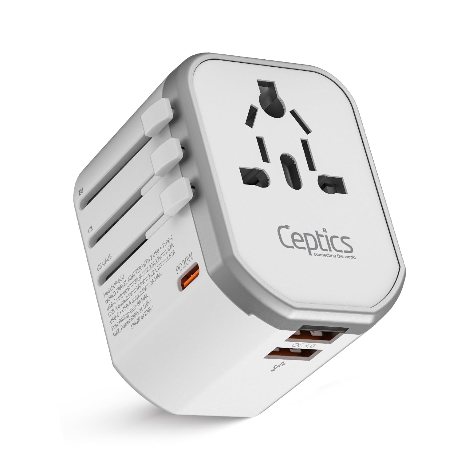 Ceptics 4 in 1 Universal Travel Adapter with Type C - Universal Plug ...