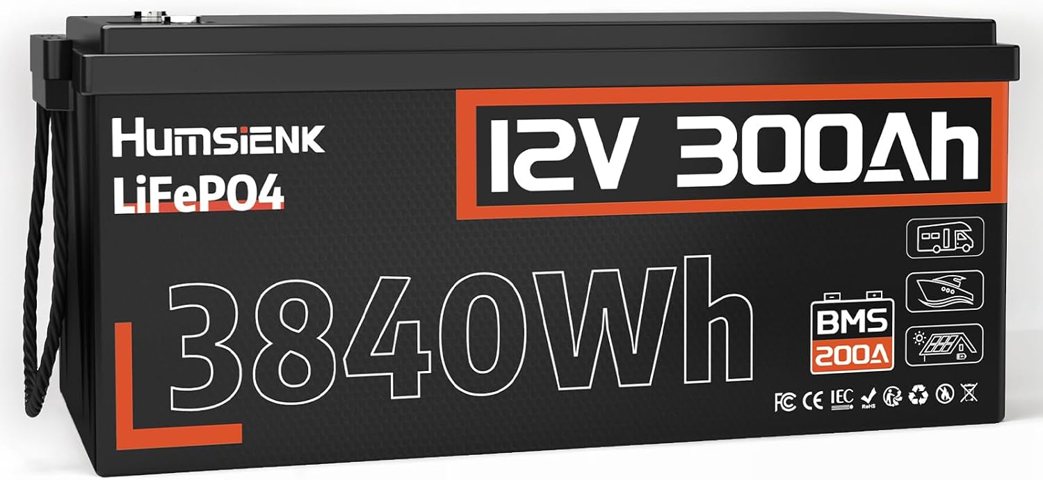 Humsienk 12V 300Ah LiFePO4 Lithium Battery, 3840Wh 12.8V 300Ah LiFePO4 ...