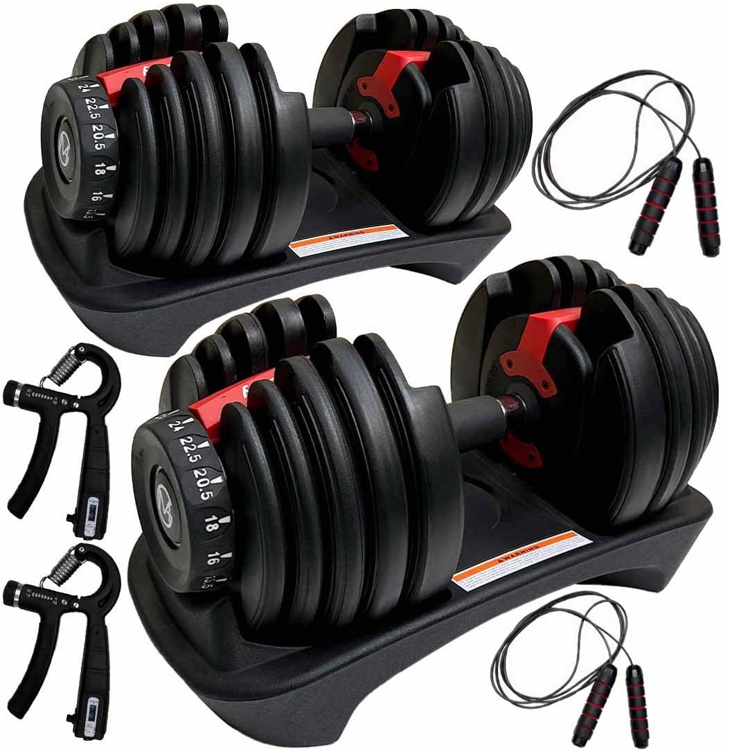 MotionGrey Adjustable Dumbbell Set 5 to 52.5LBs, Weights Dumbbells set ...