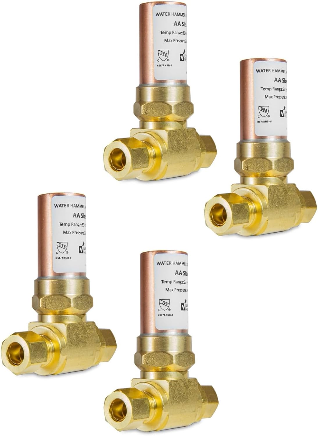 (Pack of 4) EFIELD MH-230-FM Tee Copper Water Hammer Arrestor, 3/8" OD Comp. X 3/8" OD for ...