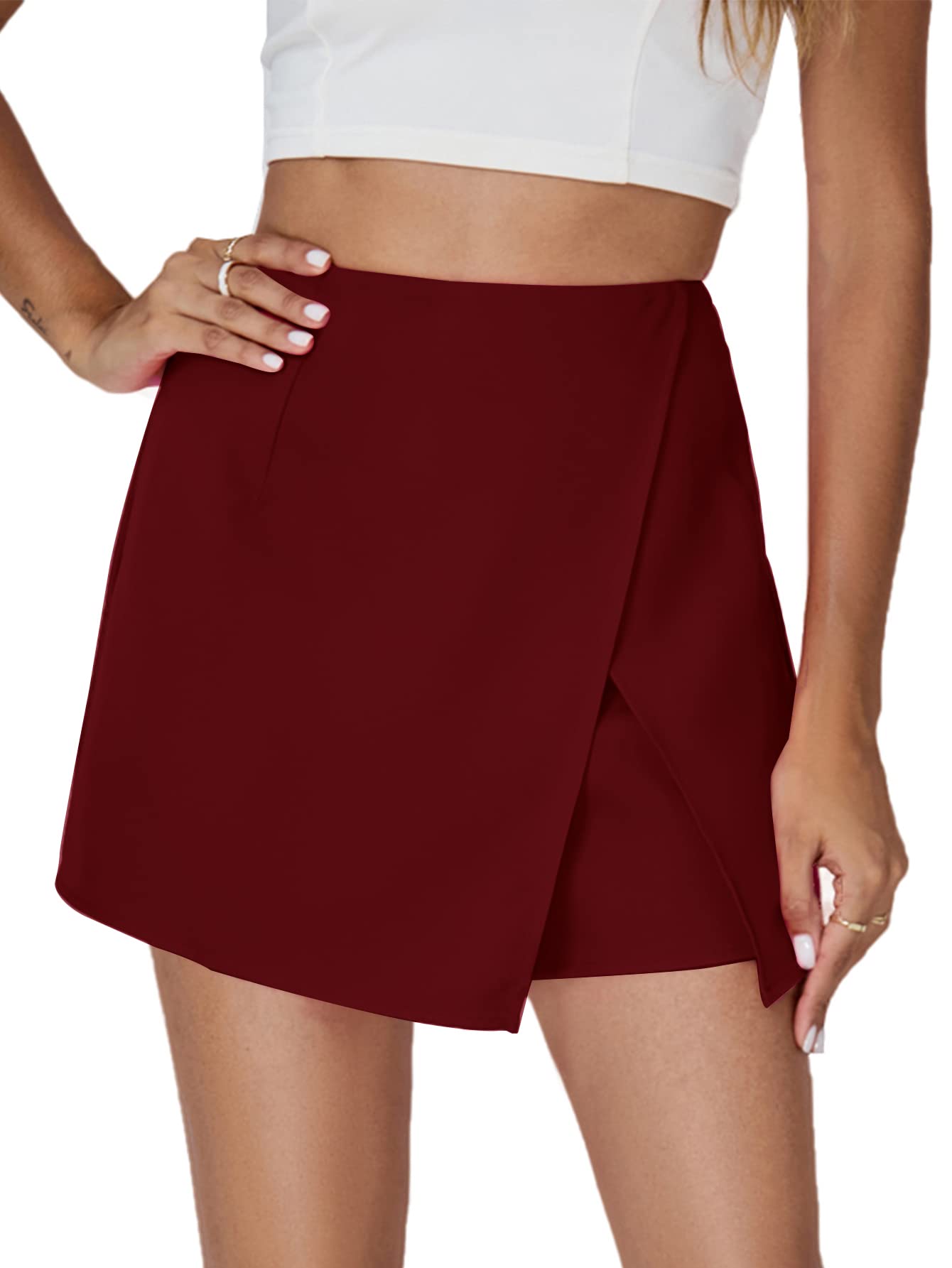 Umenlele Women's High Waist Wrap Side Split Bodycon Zipper Short Mini ...