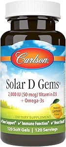 Amazon.com: Carlson Labs Solar D Gems Natural Vitamina D3, 2000 UI, 120 cápsulas blandas : Salud ...