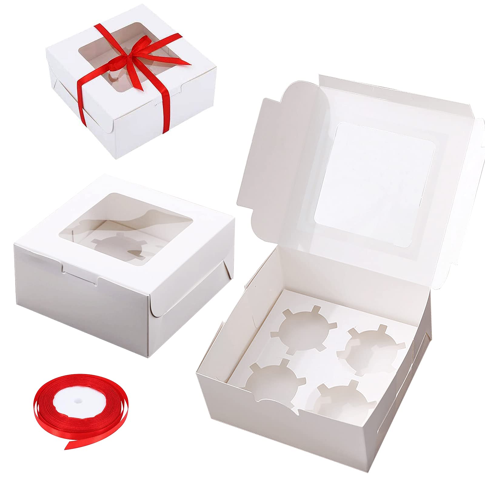 Buy 10 Pack White Cupcake Boxes with 4/6 Removable Inserts Cake Carrier ...