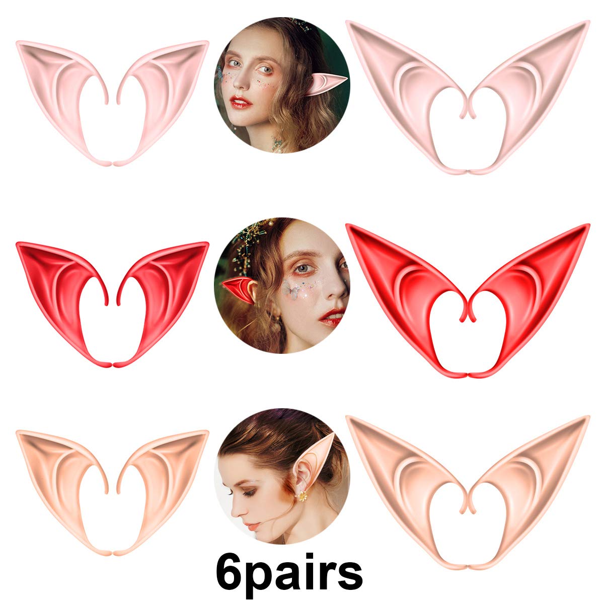 Wekin 6 Pairs Cosplay Fairy Soft Elf Ears Halloween Elven | Desertcart ...