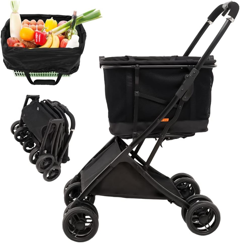 Amazon｜créer(クレエ) ショッピングカート (カート+専用 買い物バッグ) 折りたたみ 4輪 買い物カート 母の日｜créer ...