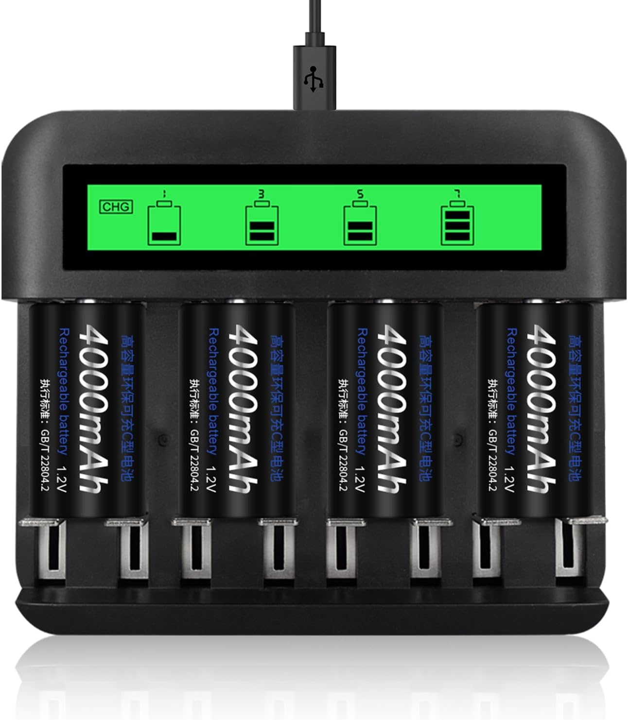 Tenberly - Paquete de 4 baterías recargables de alta capacidad de 8000 ...