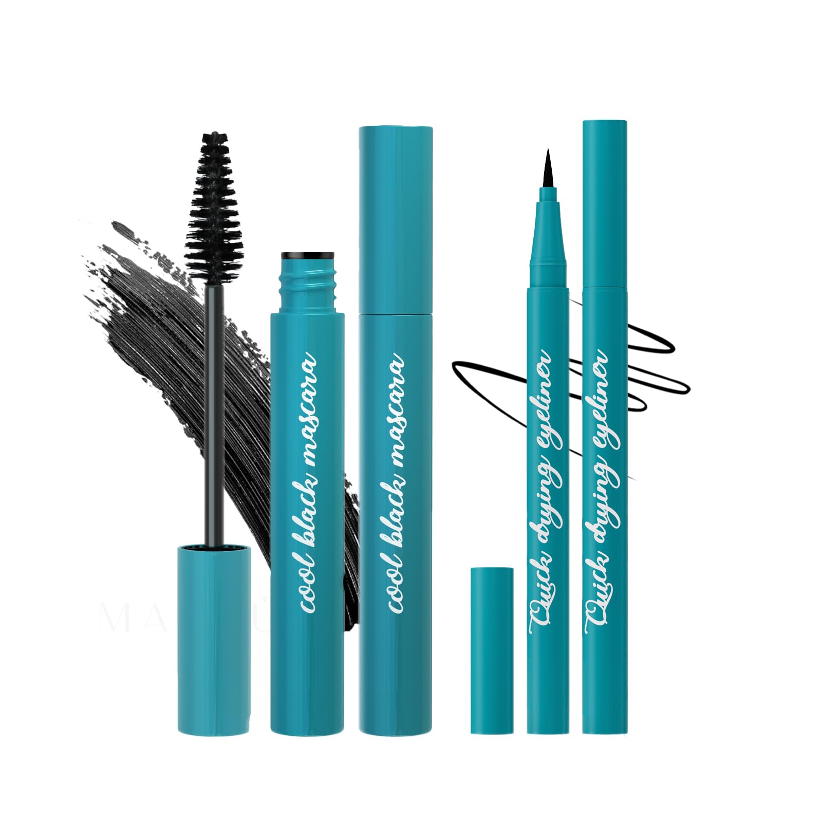 Black Mascara With Eyeliner Set, 4D Silk Fiber Lash Waterproof Mascara ...