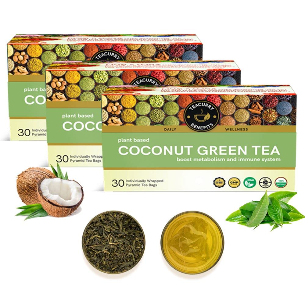 TEACURRY Coconut Green Tea (3 Month Pack, 90 Tea Bags) - Helps With ...