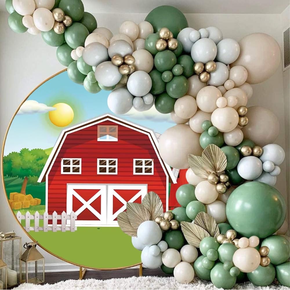 Farm Backdrop OERJU 7.2x7.2ft Cartoon Farm Animals Round Backdrop Farm ...