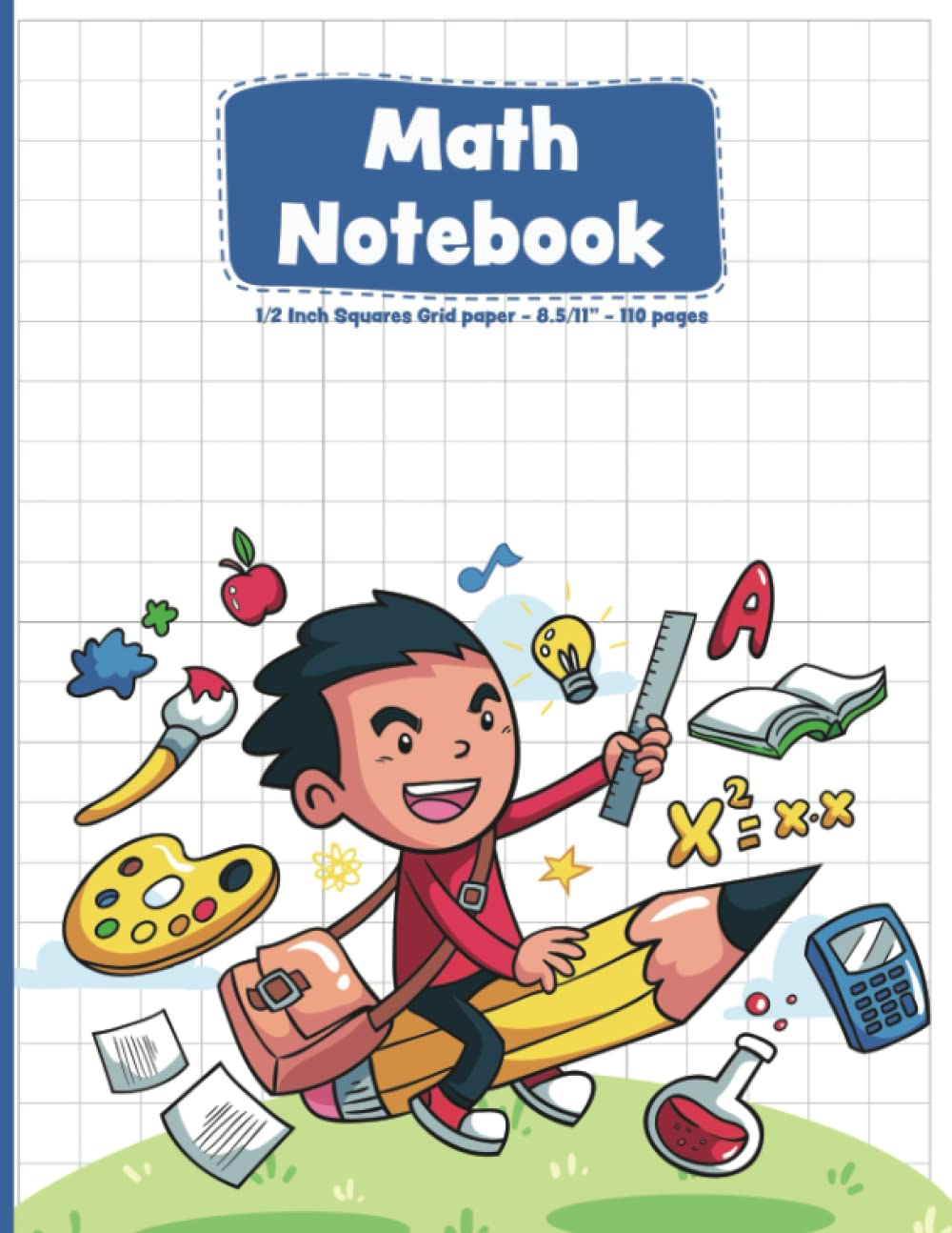 Math Notebook Graph Paper 1/2 Inch Squares Quad Ruled Grid Paper: Large ...