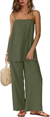 Amazon.com: SENSERISE Linen Sets for Women 2 Piece Set Summer Beach ...