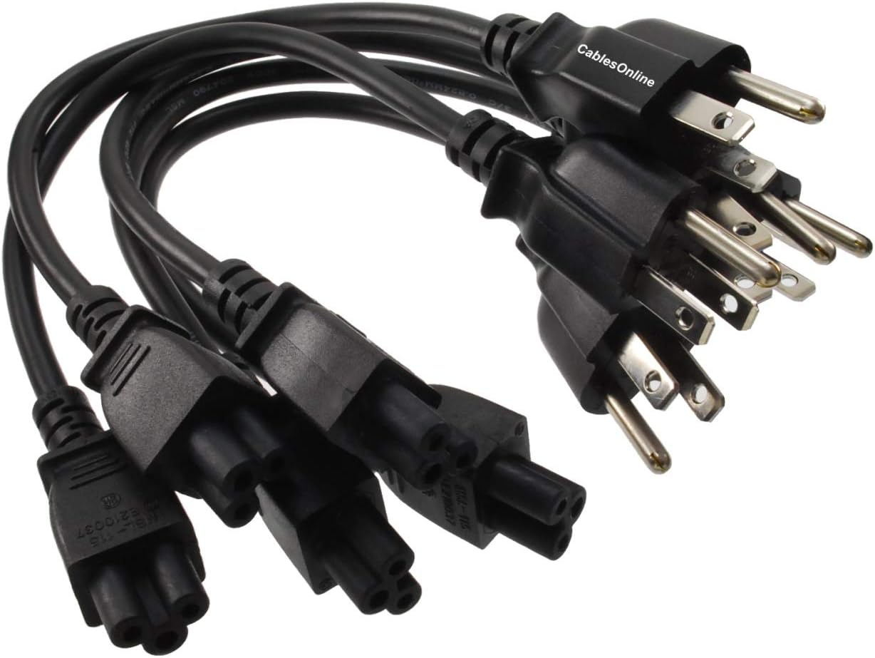 Amazon.com: CablesOnline, 5-Pack 1ft 3-Prong Laptop/Notebook Short AC ...