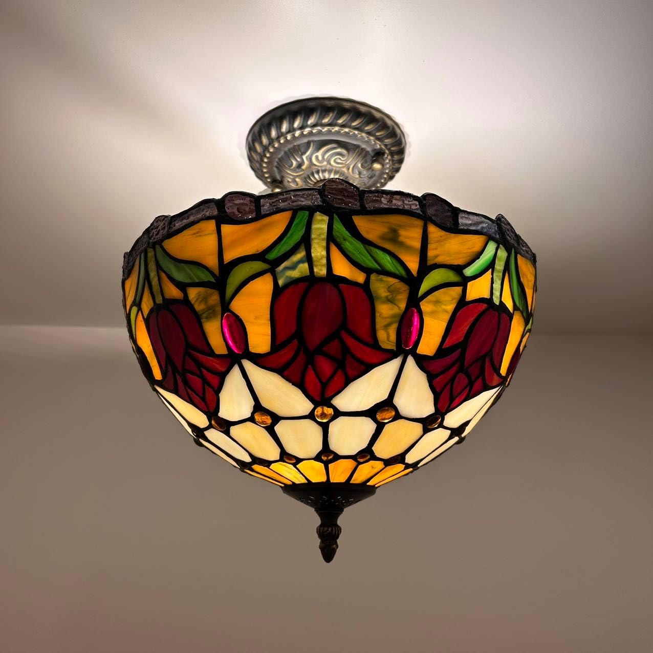 enjoy decor lamps Tiffany Ceiling Lights Fixture Stained Glass Red ...