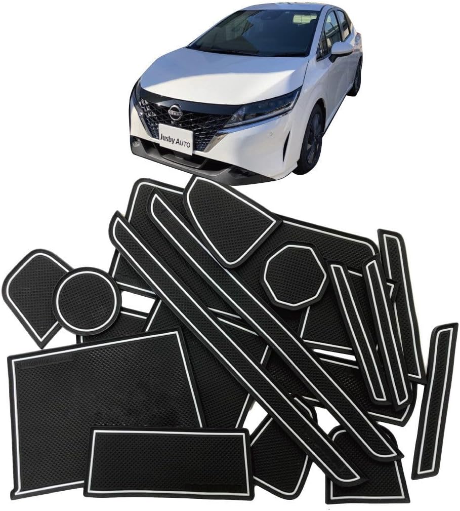 Amazon | ノート & ノートオーラ e-Power (NOTE E13型) インテリアラバーマットVer2 (ホワイト&蓄光) ラバーマット ドアマット ドアポケットマット ドレス ...