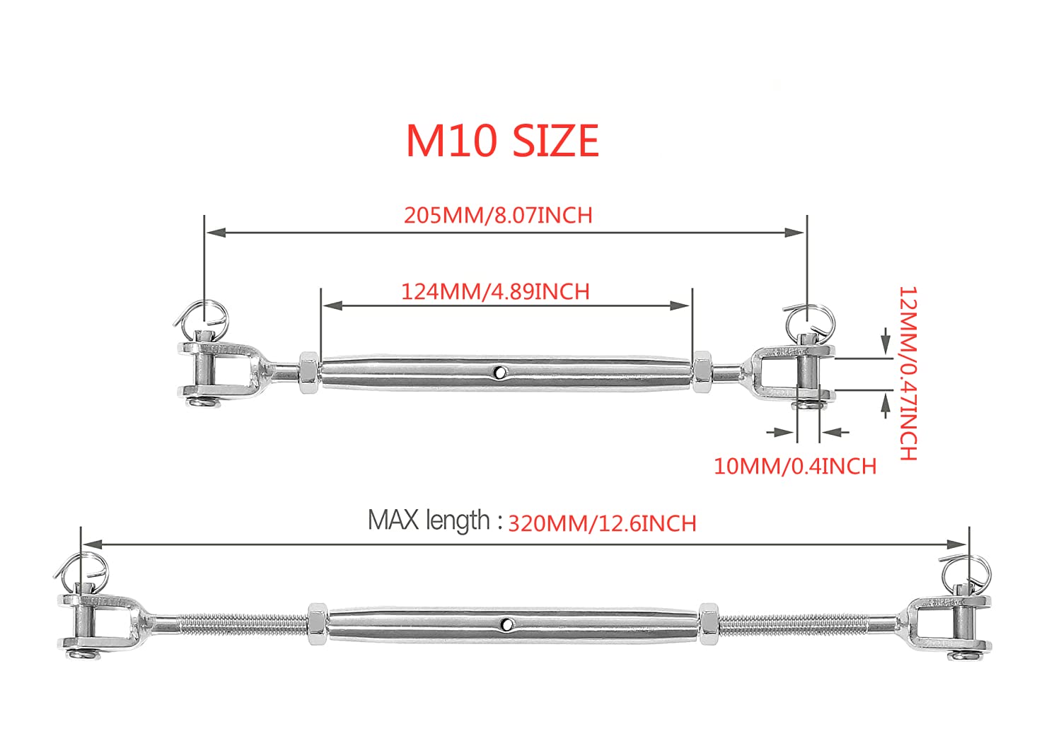 Snapklik.com : 2 Set- Turnbuckle Hook, M10 Jaw And Jaw Turnbuckle ...