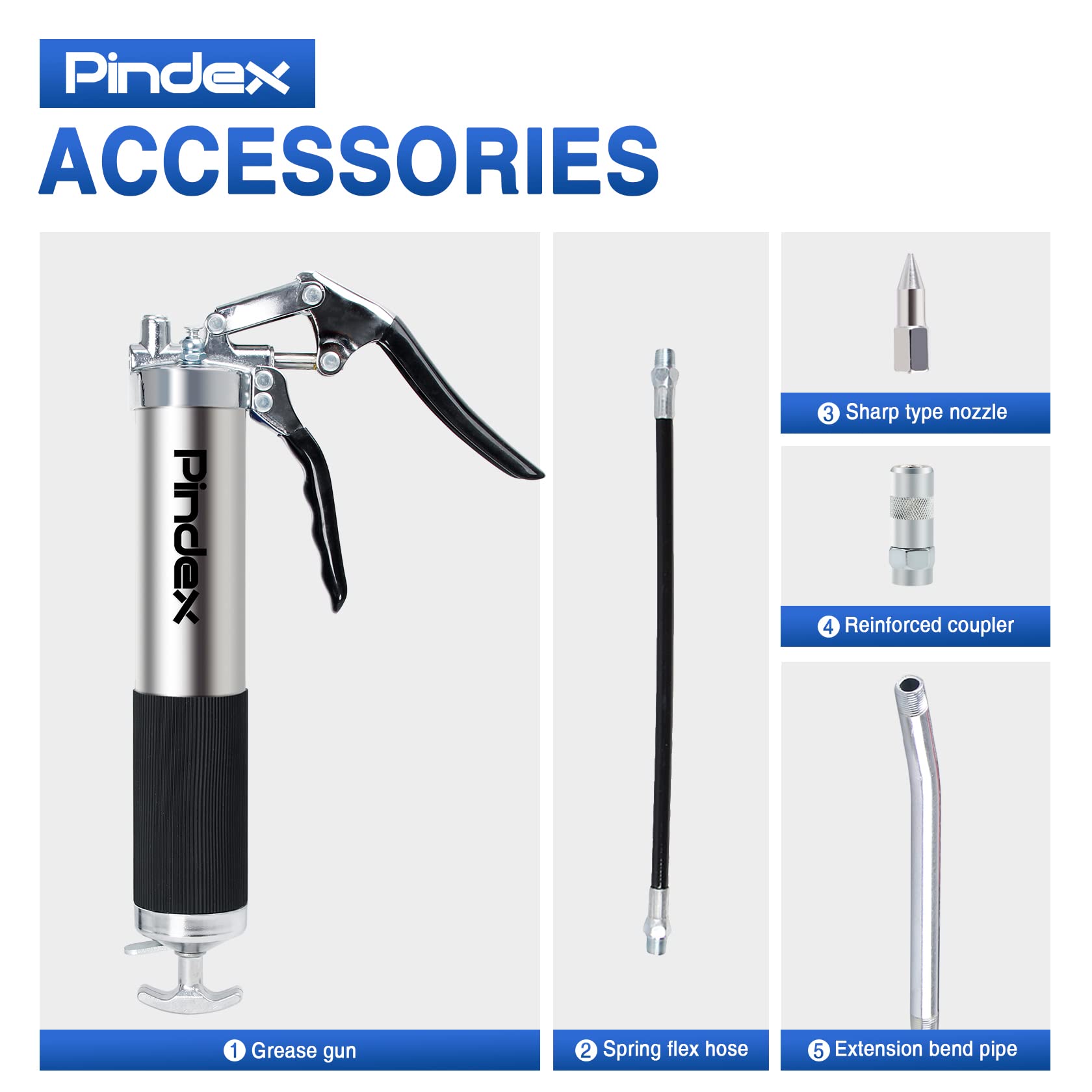 Pindex Pistol Grip Grease Gun Set, Grease Gun Tool for Cartridge 400g ...