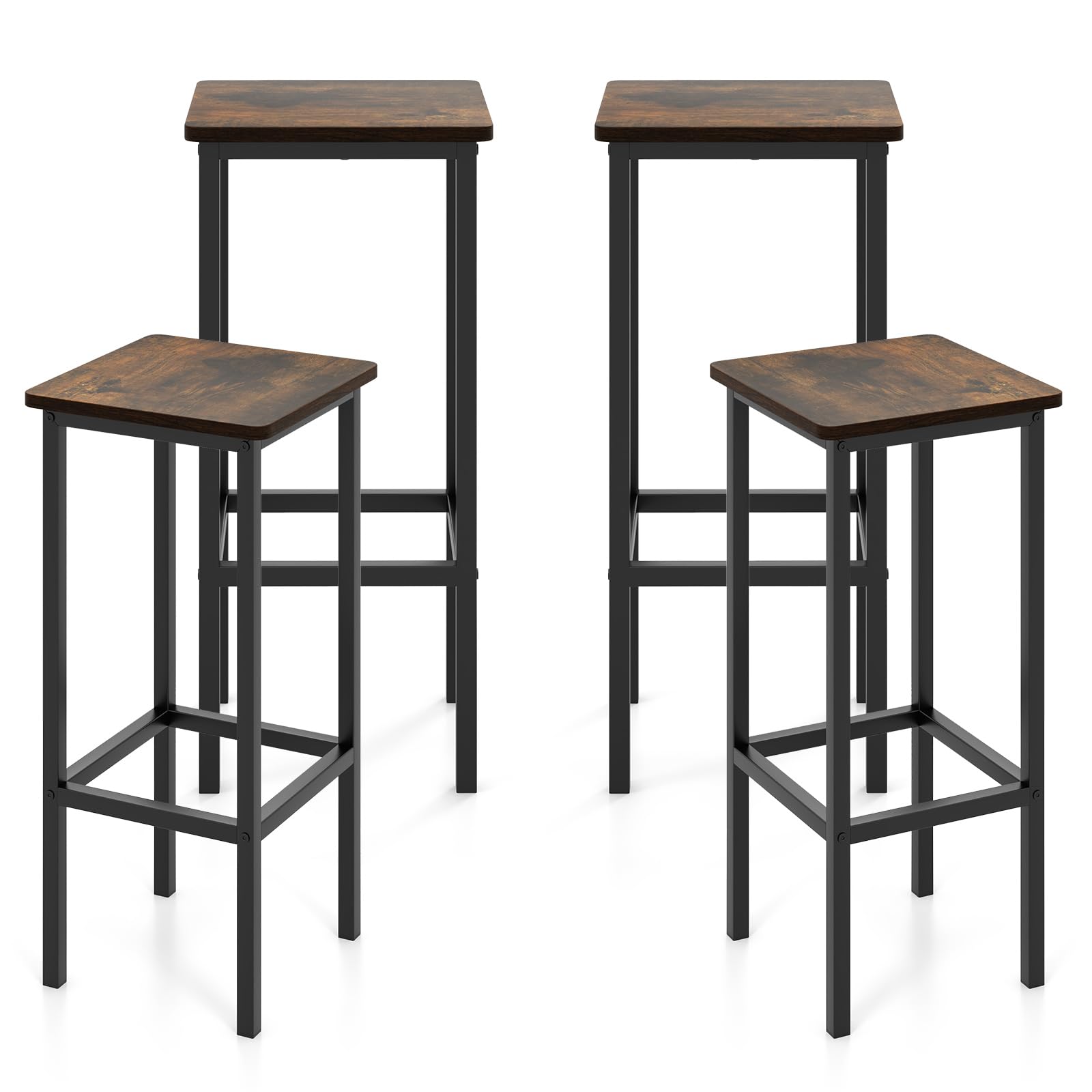 Amazon.com: COSTWAY Industrial Bar Stools Set of 4, 26" Backless Square ...