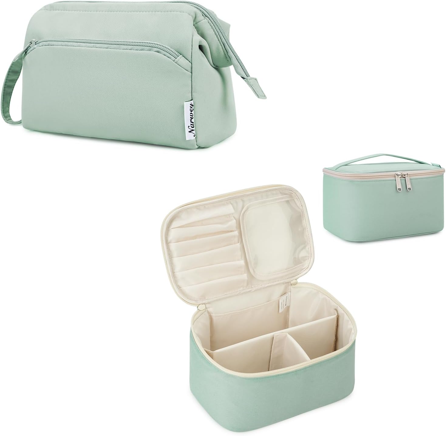 Amazon.com: Narwey Wide-open Make up Bag With Large Make up Case ...