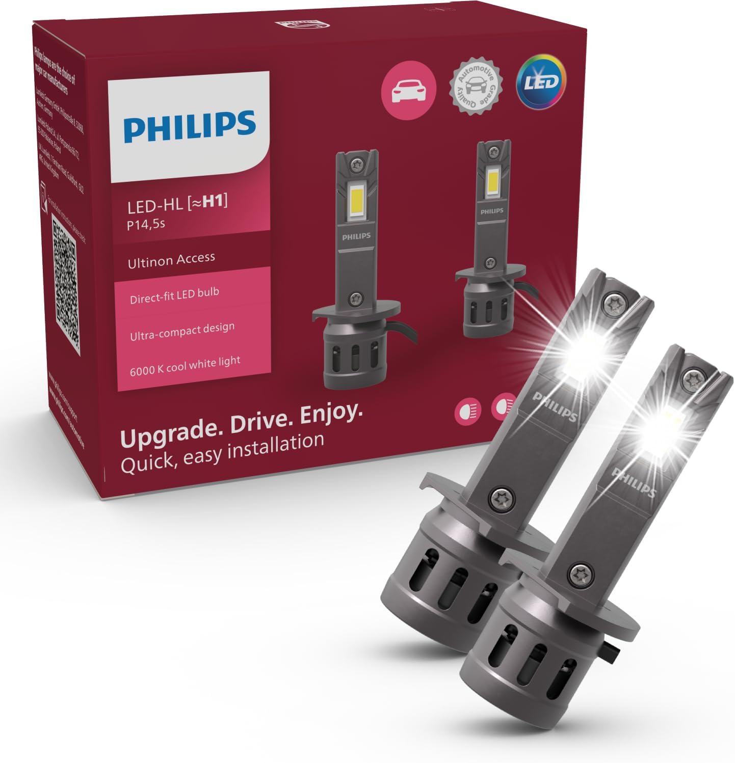 Philips Ultinon Access LED lampadina fari auto (H1), ultra-compact direct-fit, +80%, 6.000K, set ...