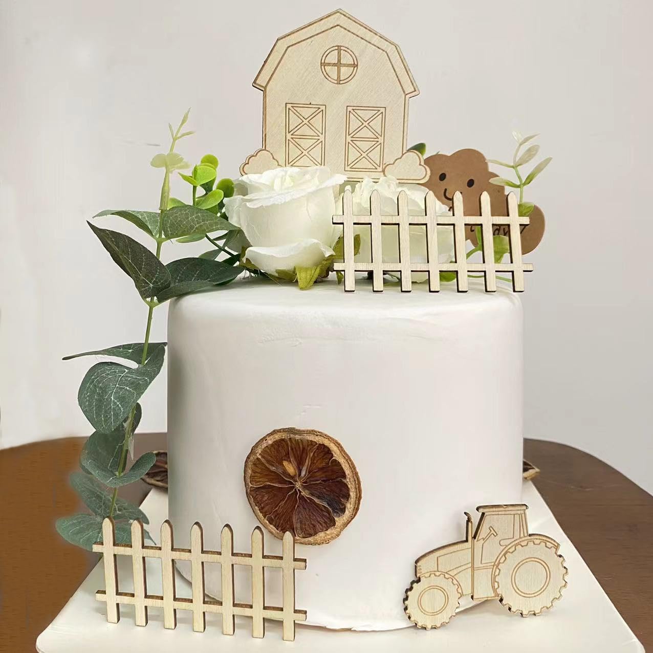 Amazon.com: Wooden Farm Themed Cake Topper Set | Barn Cake Topper ...