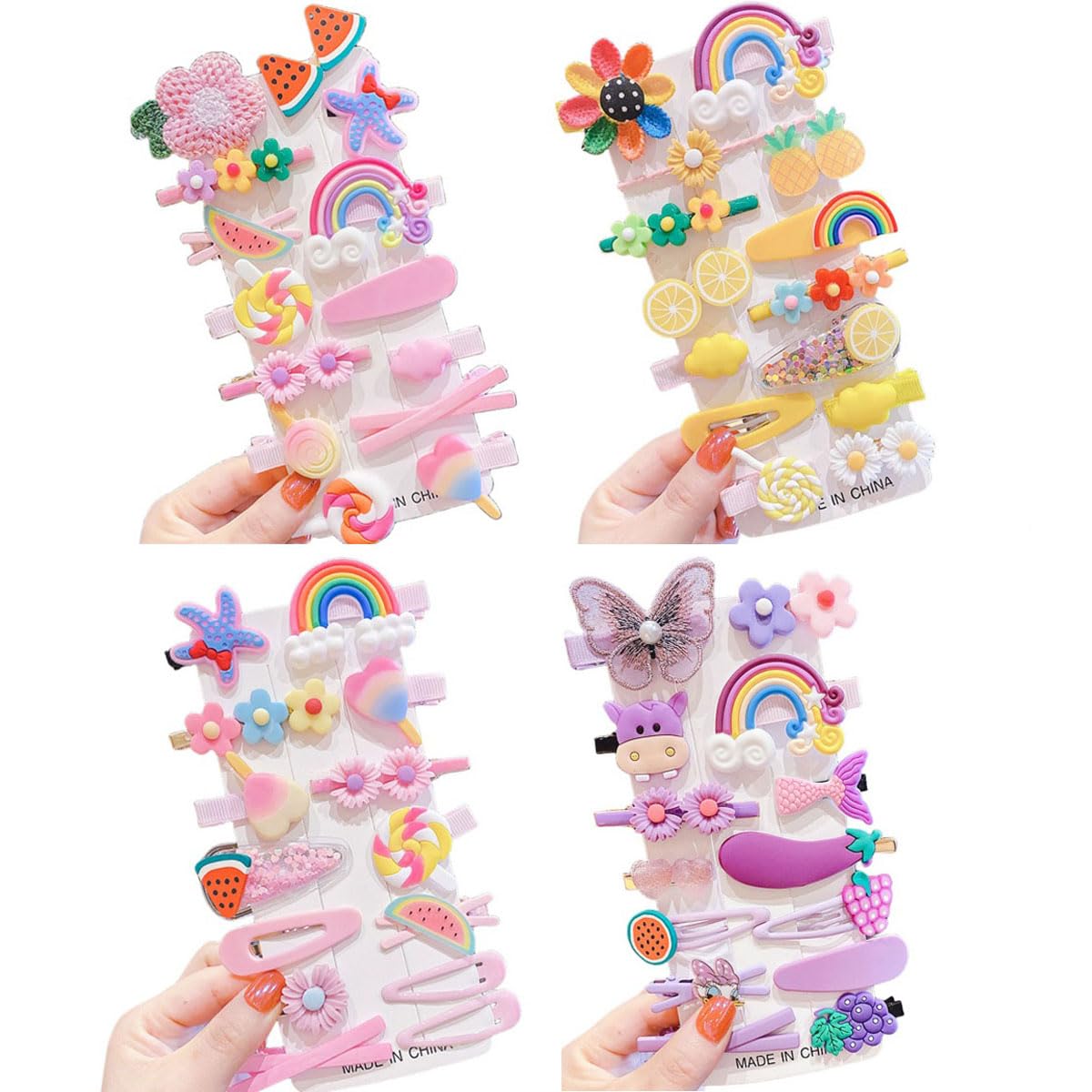 Girls Hair Clips,56PCS Flower Fruit Cute Cartoon Kids Barrettes,Rainbow ...