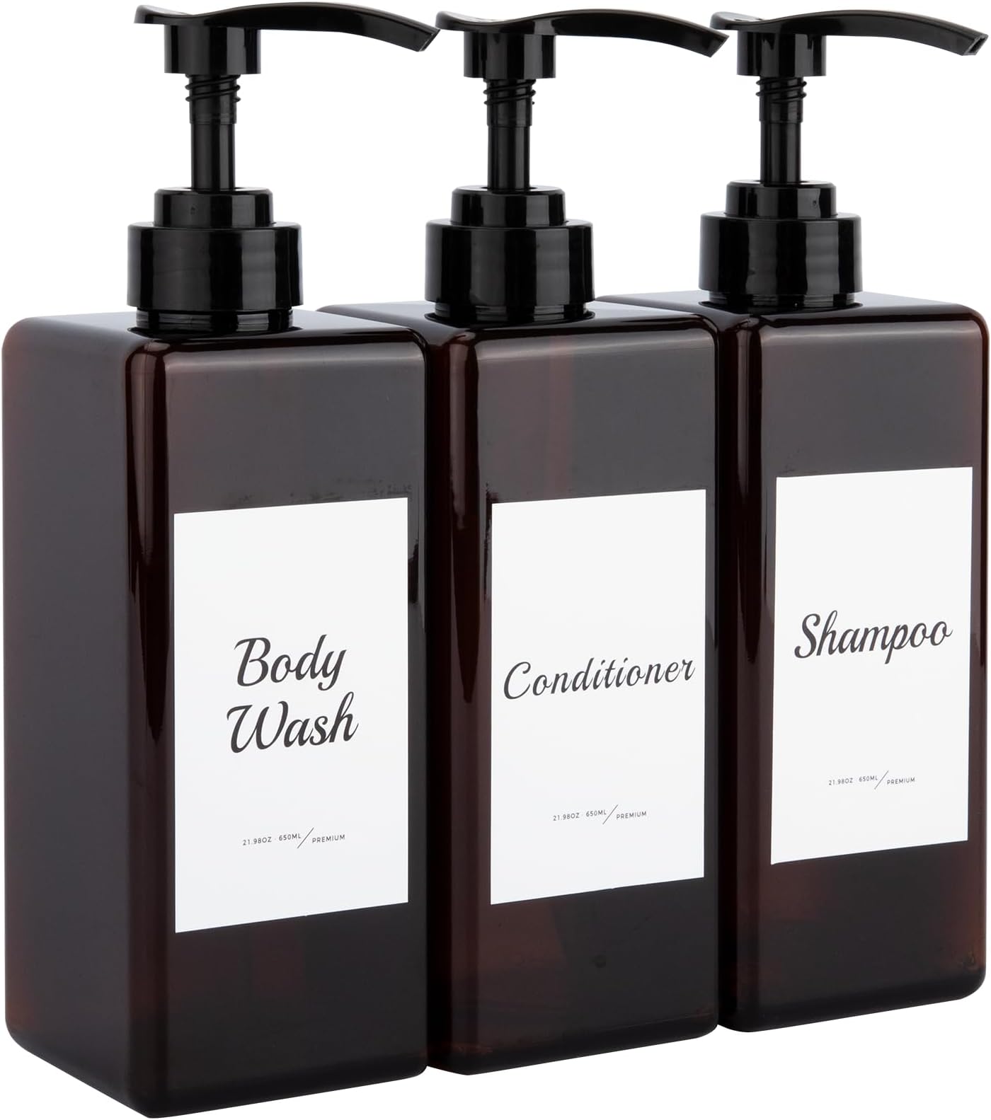 Amazon.com: Shampoo and Conditioner Dispenser (Set of 3, 21oz) Modern ...