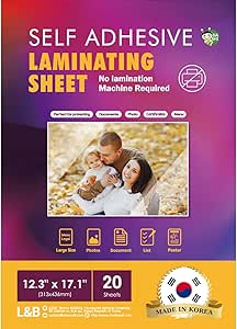 Amazon.com : Self Adhesive Laminating Sheets 12.3x17.1 inch, 20 Pack, 4mil Thickness, No Heat ...