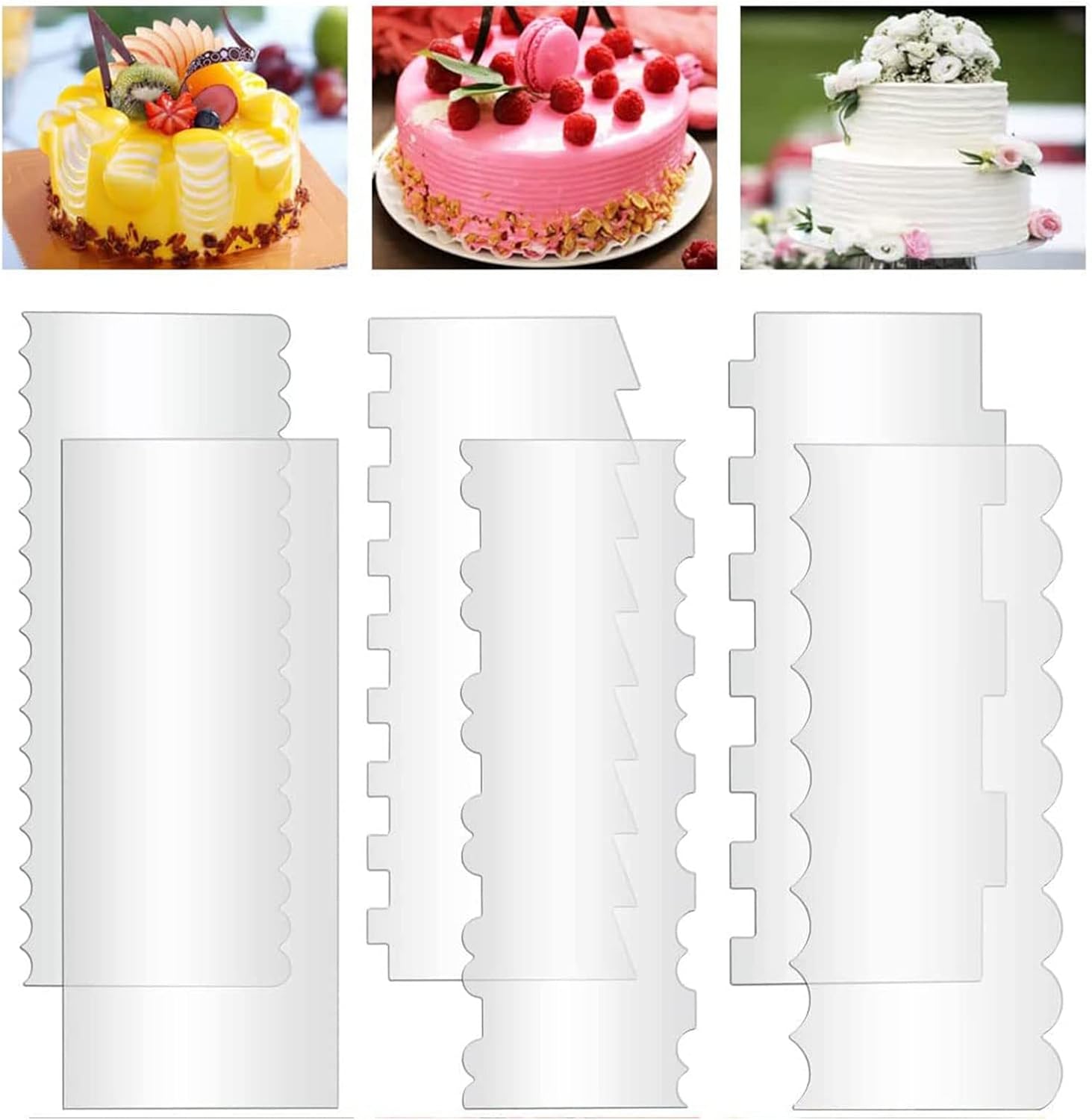 Acrylic Cake Scraper 6PC,Clear Cake Decorating Comb, Decorating Contour ...