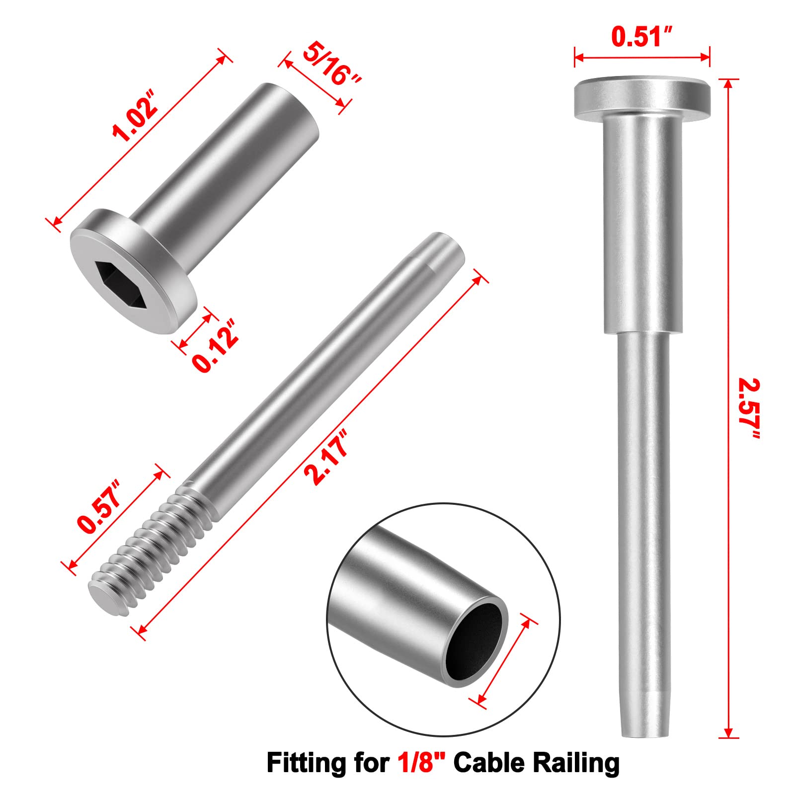 Snapklik.com : 60 Pack Invisible Cable Railing Kit, T316 Stainless ...