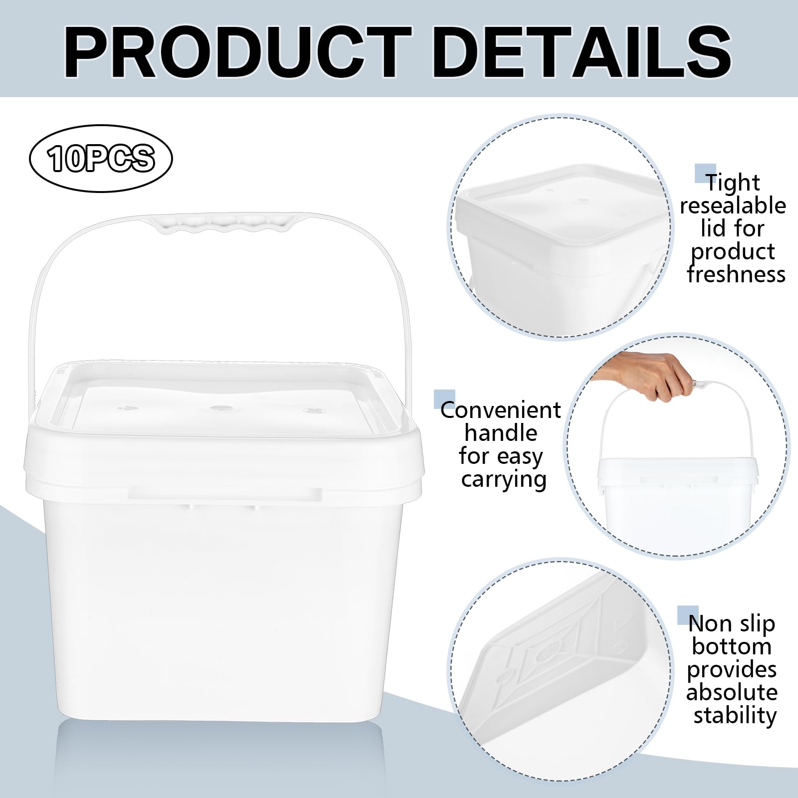 Snapklik.com : Hushee 10 Pcs 2 Gallon Bucket 68 Mil Square Plastic Buckets
