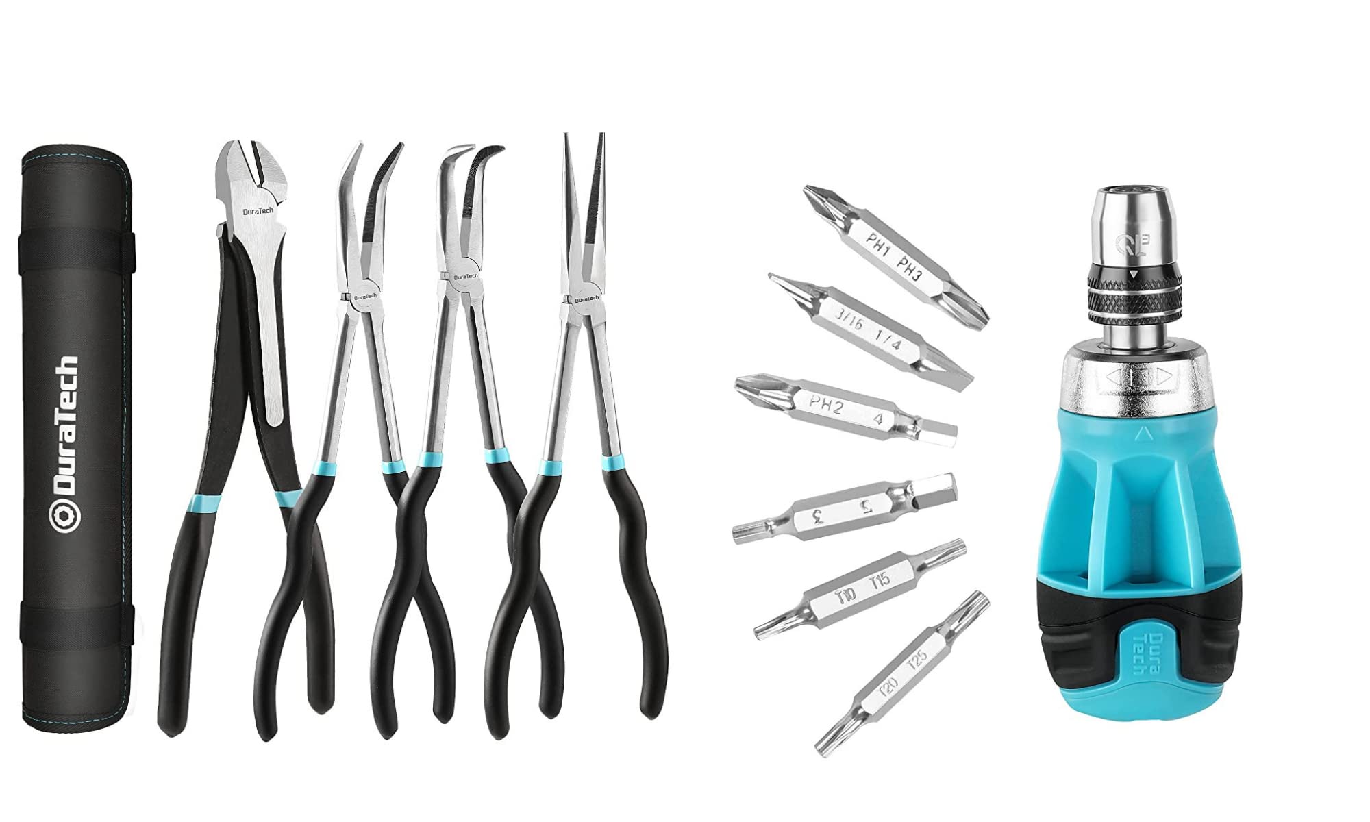 DURATECH 4 PCS Extra Long Needle Nose Pliers Set with Stubby Ratcheting ...