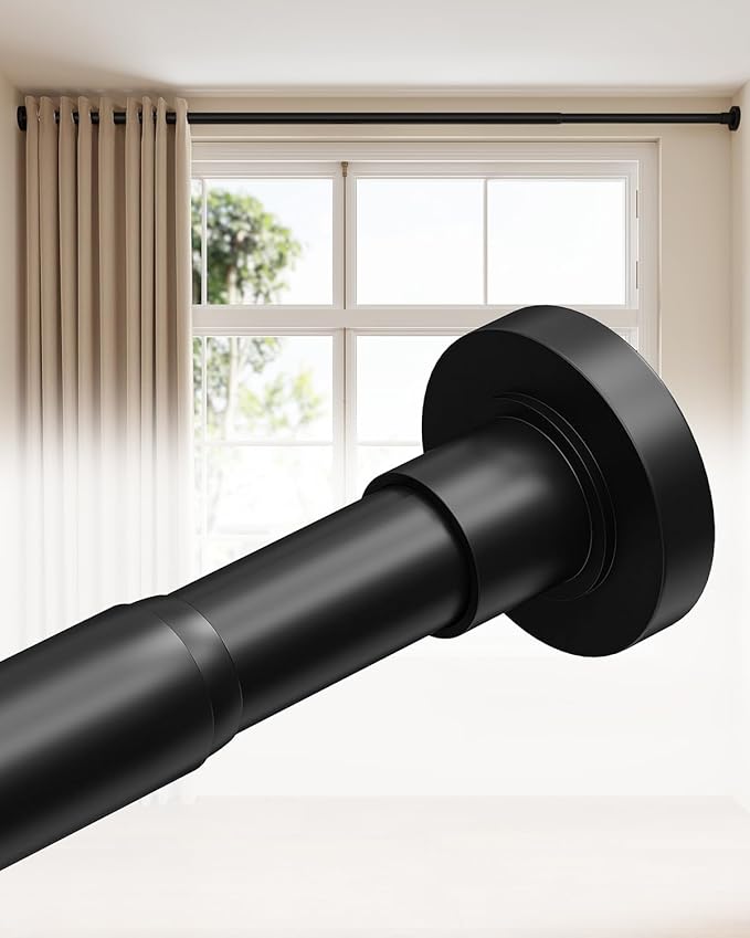 Amazon.com: ALLZONE Tension Curtain Rods 123 to 160 Inch, Black Curtain ...