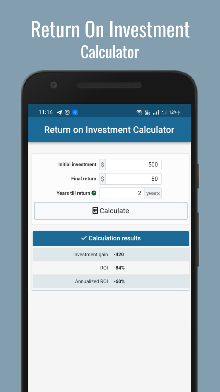 Return on investment (ROI) Calculator - App on Amazon Appstore