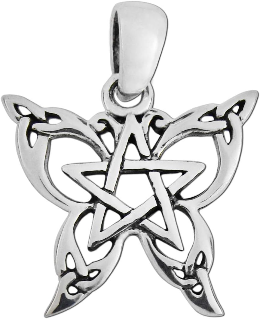 Amazon.com: Sterling Silver Small Butterfly Pentacle Pendant : Clothing ...