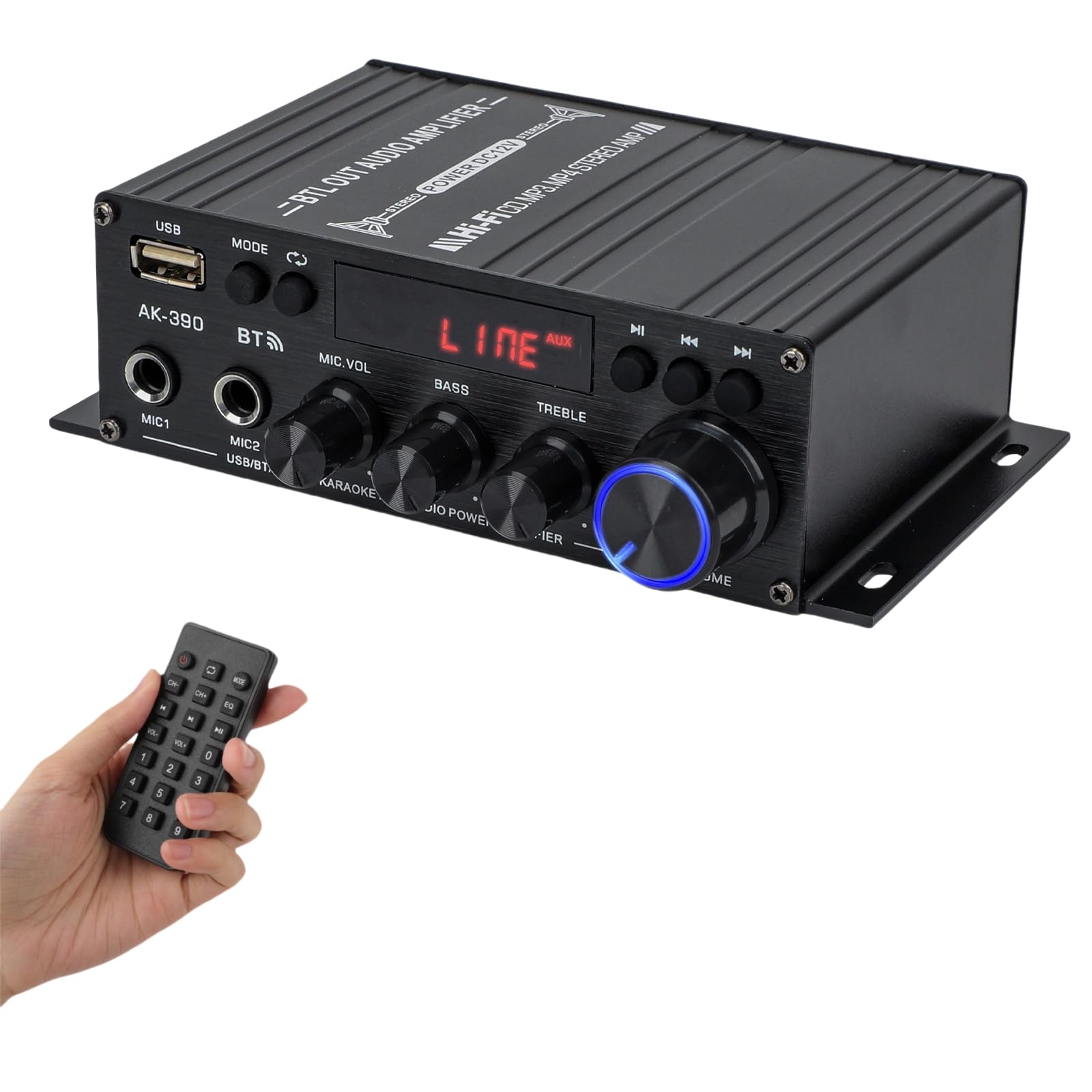 Bluetooth 5.0 Audio Home Amplifier AK-390 400W+400W 2.0 CH HiFi Stereo Amp Receiver with USB, SD ...