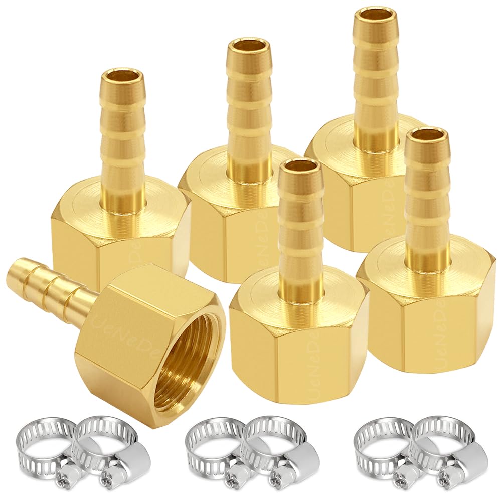 Amazon.com: Uenede 6PCS Brass Hose Barb Fittings 3/8" NPT Female to 1/4 ...