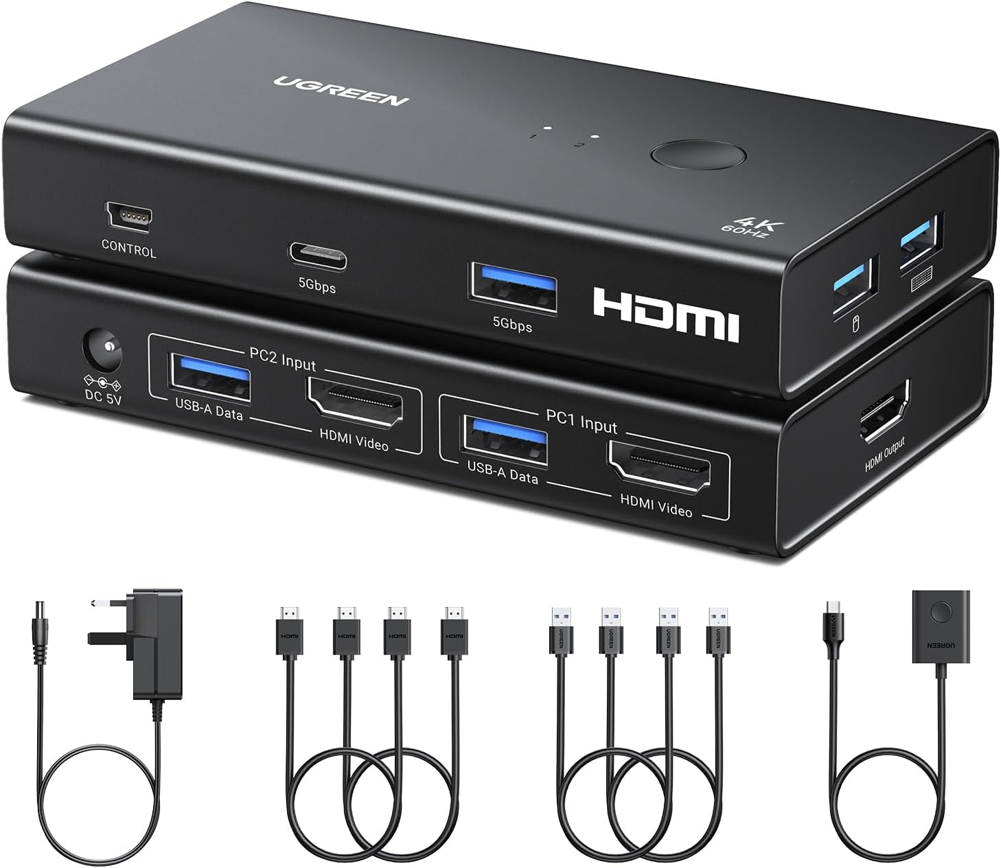 UGREEN HDMI USB 3.0 KVM Switch 2 in 1 out, 4K@60HZ for 2 Computers and ...