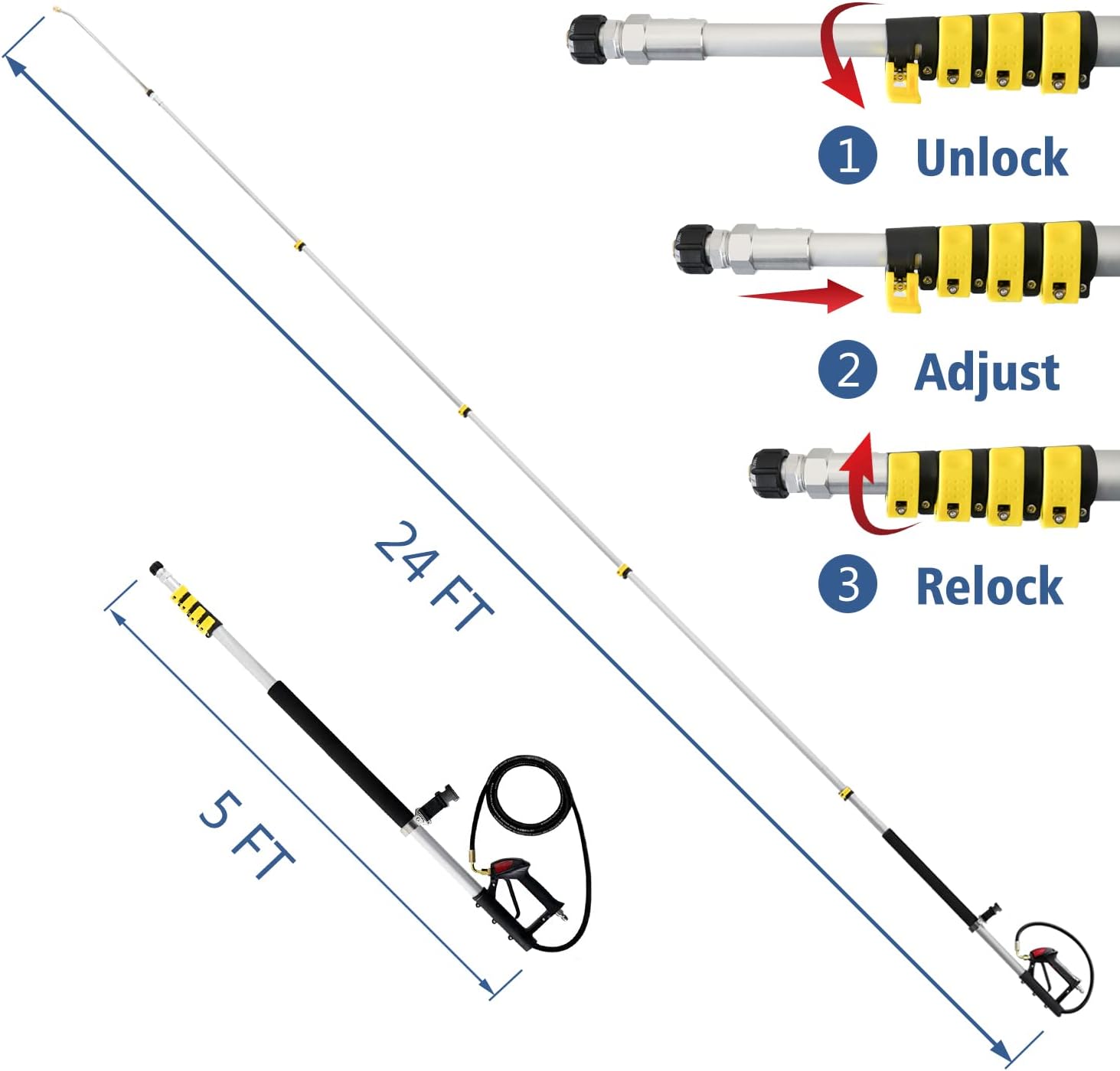 JANZ 24 FT Pressure Washer Telescoping Wand With Power Washer Extension JANZ 24 FT Pressure Washer Telescoping Wand With Power Washer Extension