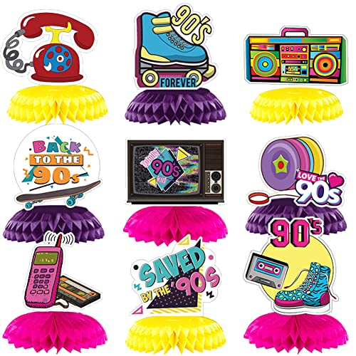 90s Party Table Decorations, 1990s Theme Honeycomb Centerpieces, 90s ...