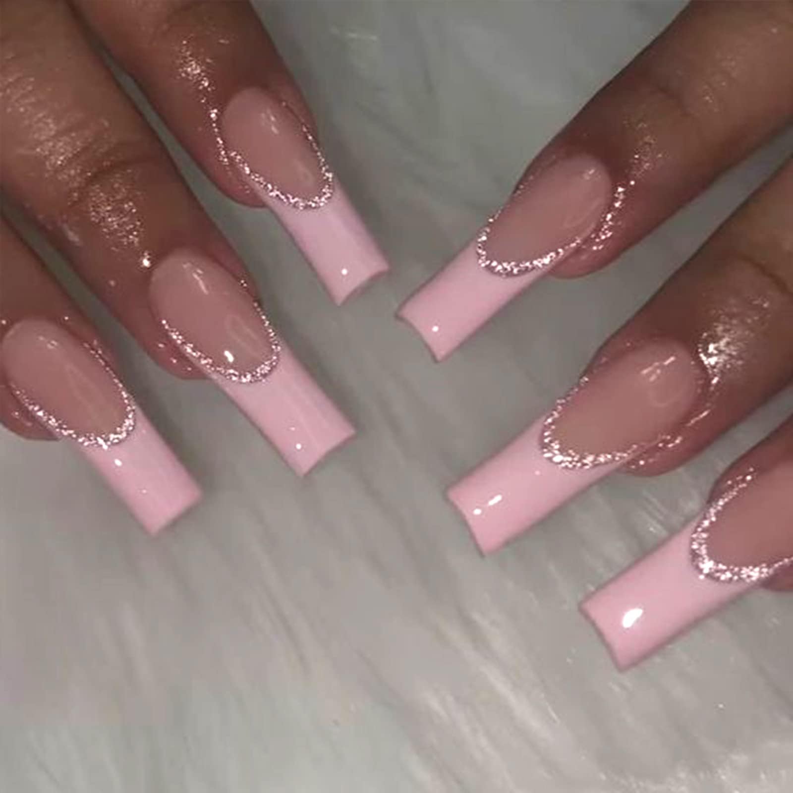 Amazon.com: YOSOMK Square Press on Nails Long Pink Fake Nails Press On ...