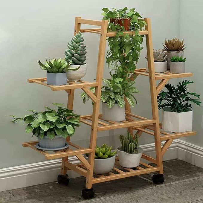 Amazon.com : Bamboo Rolling Plant Stand Rack Multiple Flower Pot Holder ...